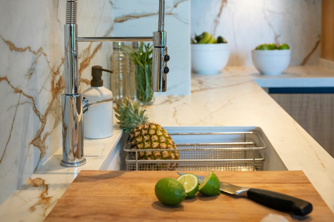 A spacious, modern and organic kitchen featuring wood and Dekton ...