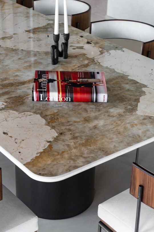 Custom-made Dekton tables and countertops dress up this Japandi-style ...