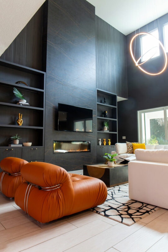 A masculine retreat with a bold fireplace to match - Cosentino Belgium ...