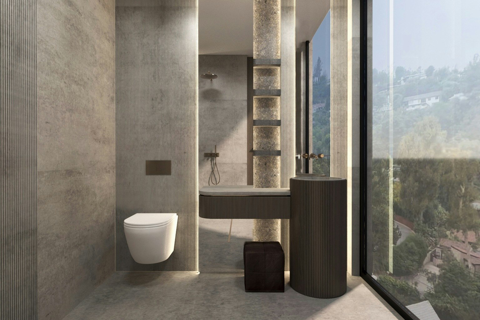 Grooved texture in the bathroom: a trend on the rise