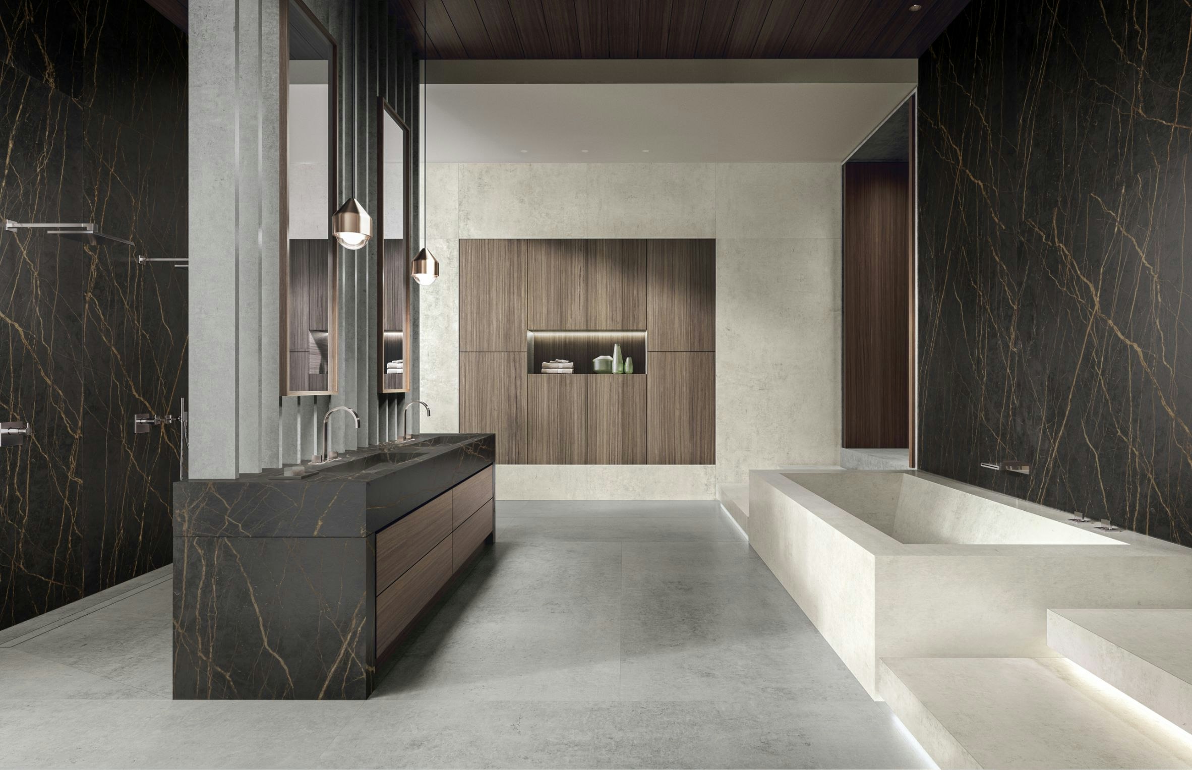 Natural light partners with Dekton Marmorio to create an enveloping, sophisticated bathroom ...