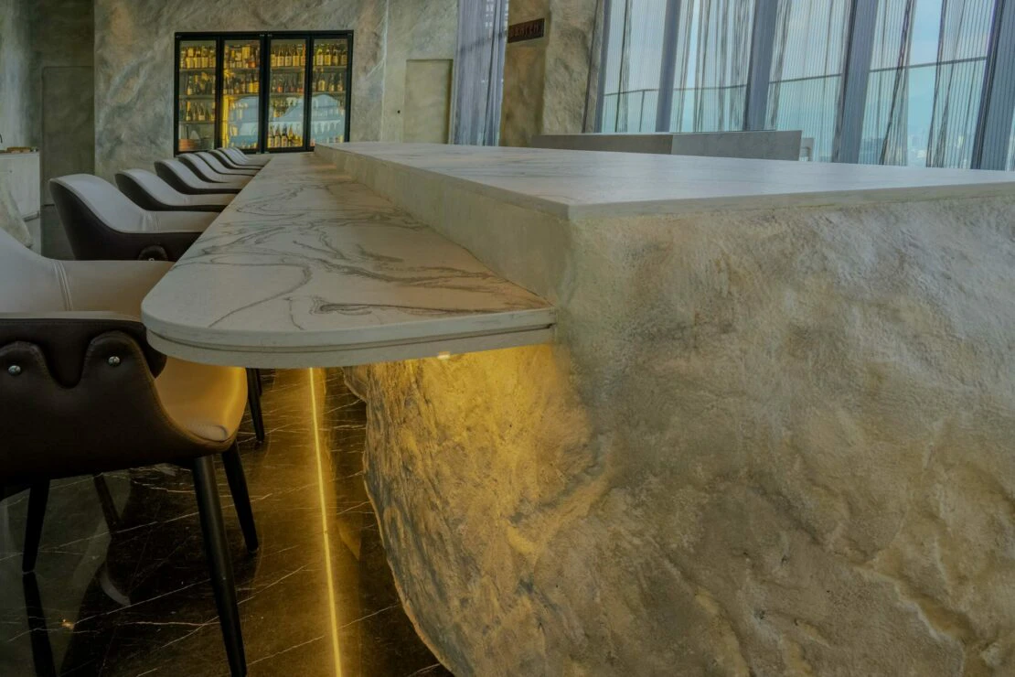The dreamlike shade of Dekton Liquid Sky stands like a sculpture in a ...