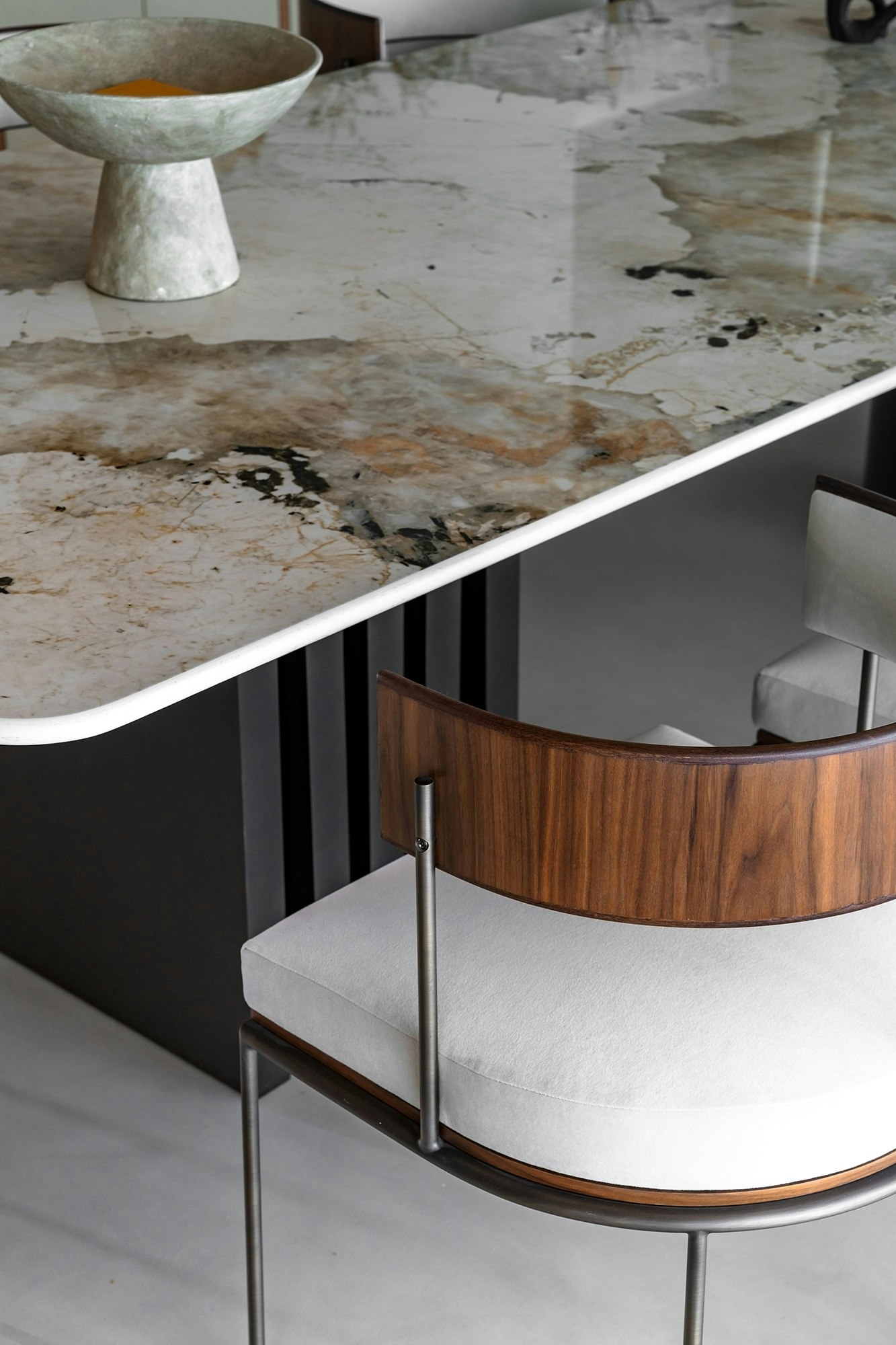 Custom-made Dekton tables and countertops dress up this Japandi-style ...