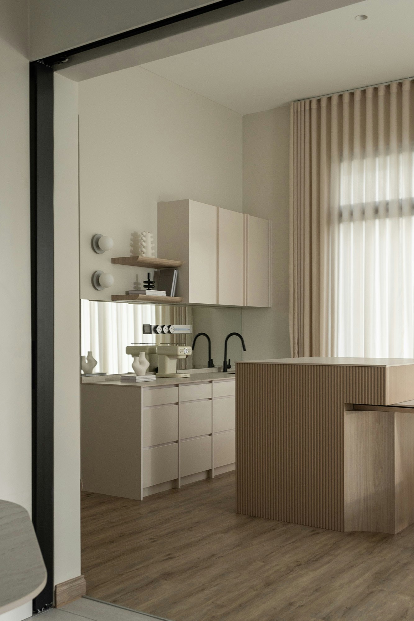 This serene kitchen enjoys all the beauty of Italian natural stone ...